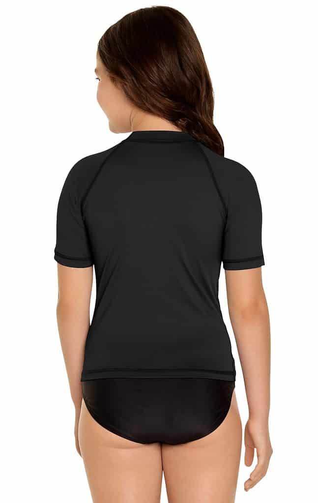 Girls Short Sleeve Rash Guard Black Wet Effect Inc