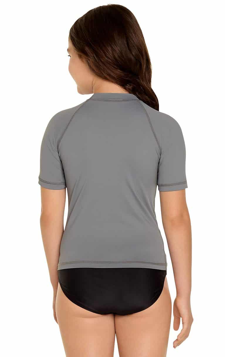 Girls Short Sleeve Rash Guard Grey Wet Effect Inc